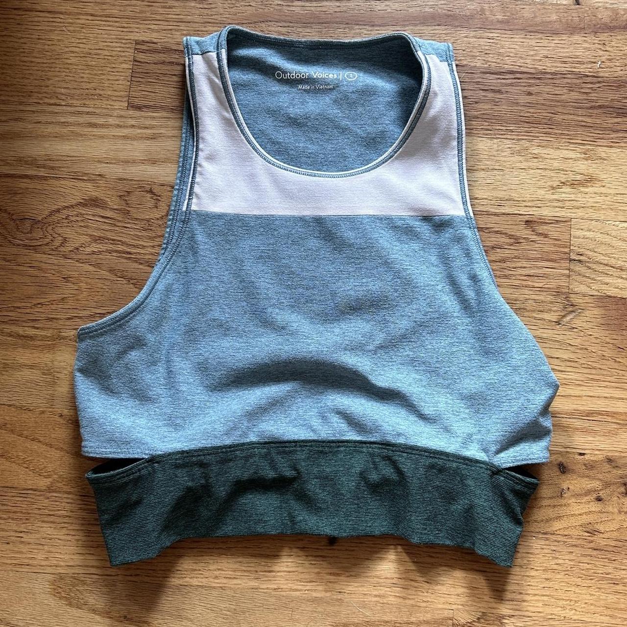 Outdoor Voices colorblock crop top/sports bra size... - Depop