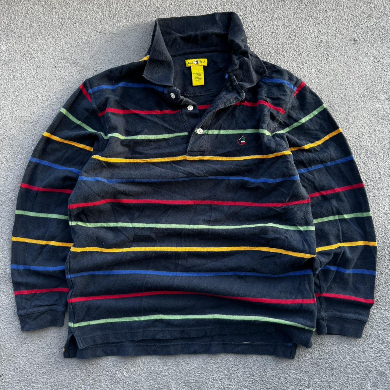 00s Duck Head stripped long sleeve rugby polo... | Depop