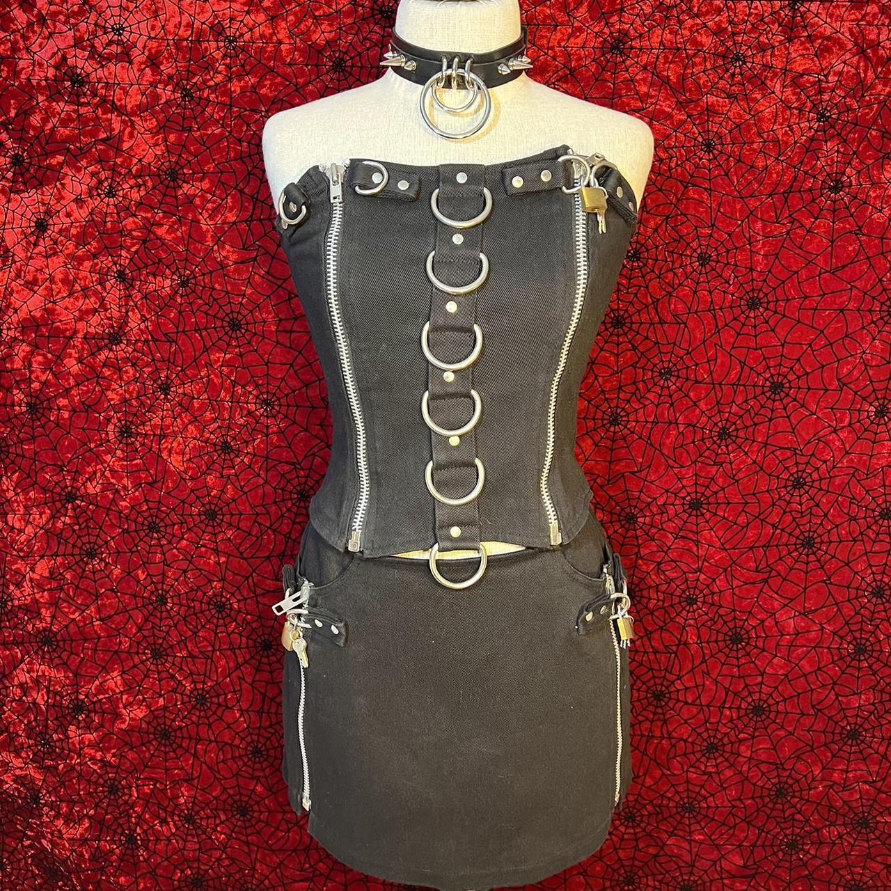 Vintage Lip Service black bondage top and skirt set... - Depop
