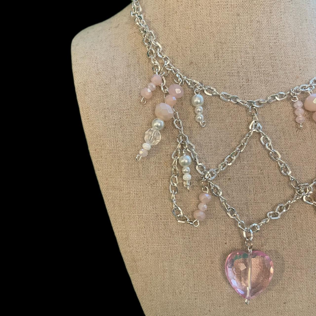Coquette Baby Pink Heart, Pink Beads, Pearls, and... - Depop