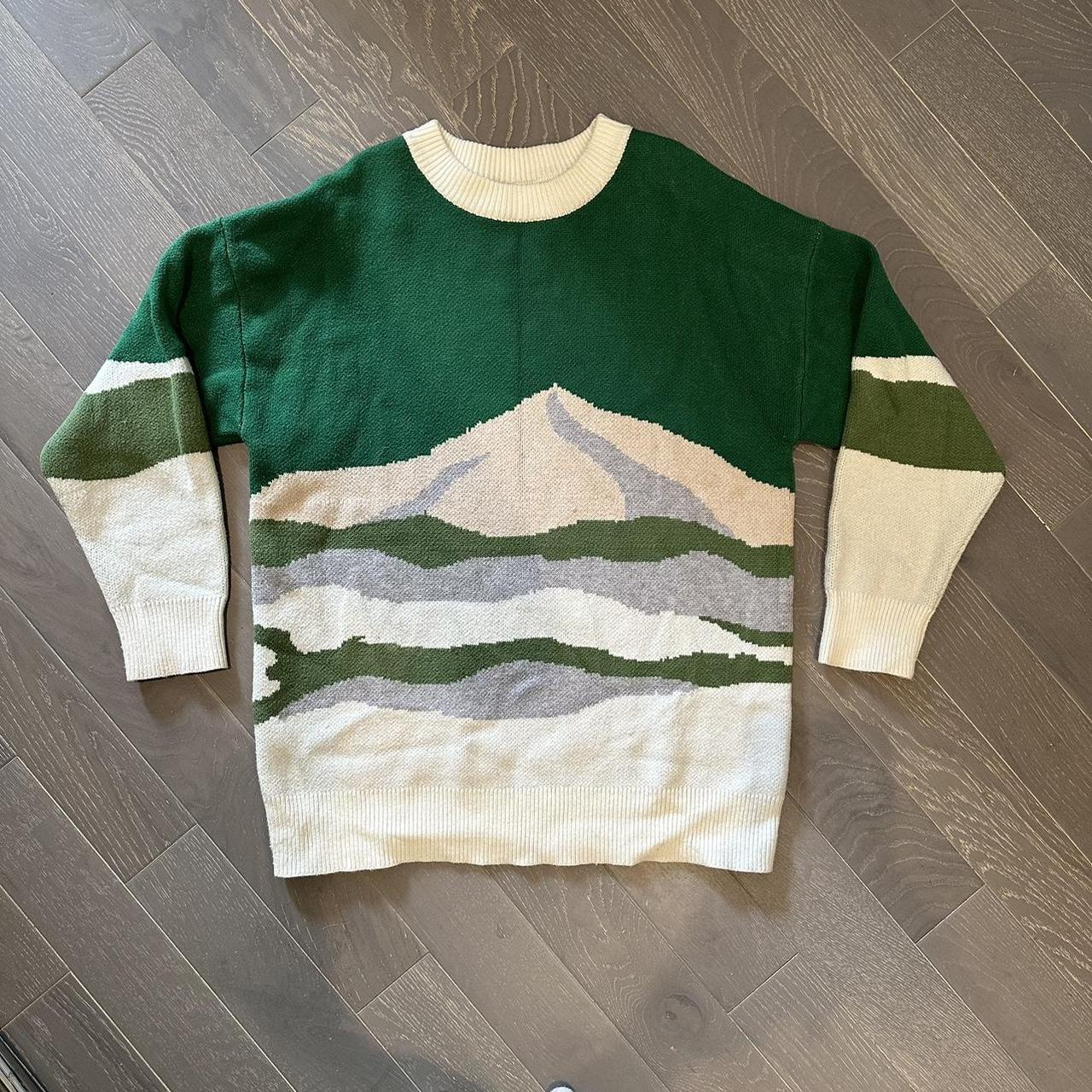 LANDSCAPE JUMPER green and white landscape design... - Depop