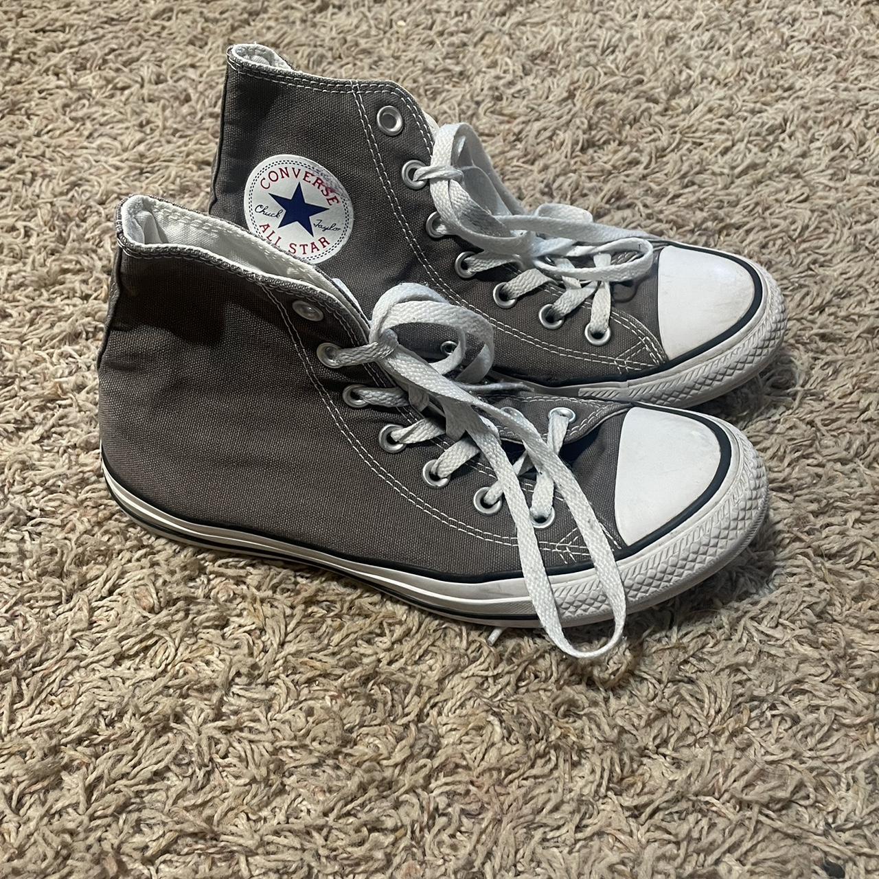 Grey high top converse in great condition little to... - Depop
