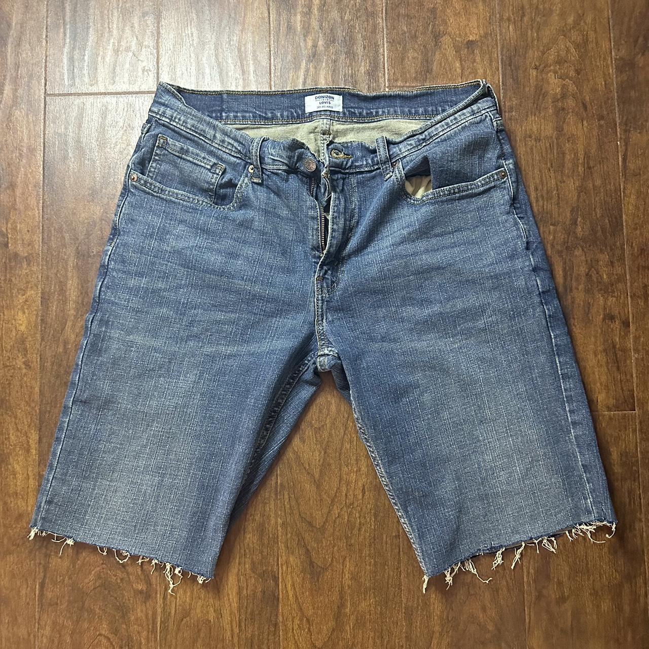 Custom Distressed Levis Jorts - Depop