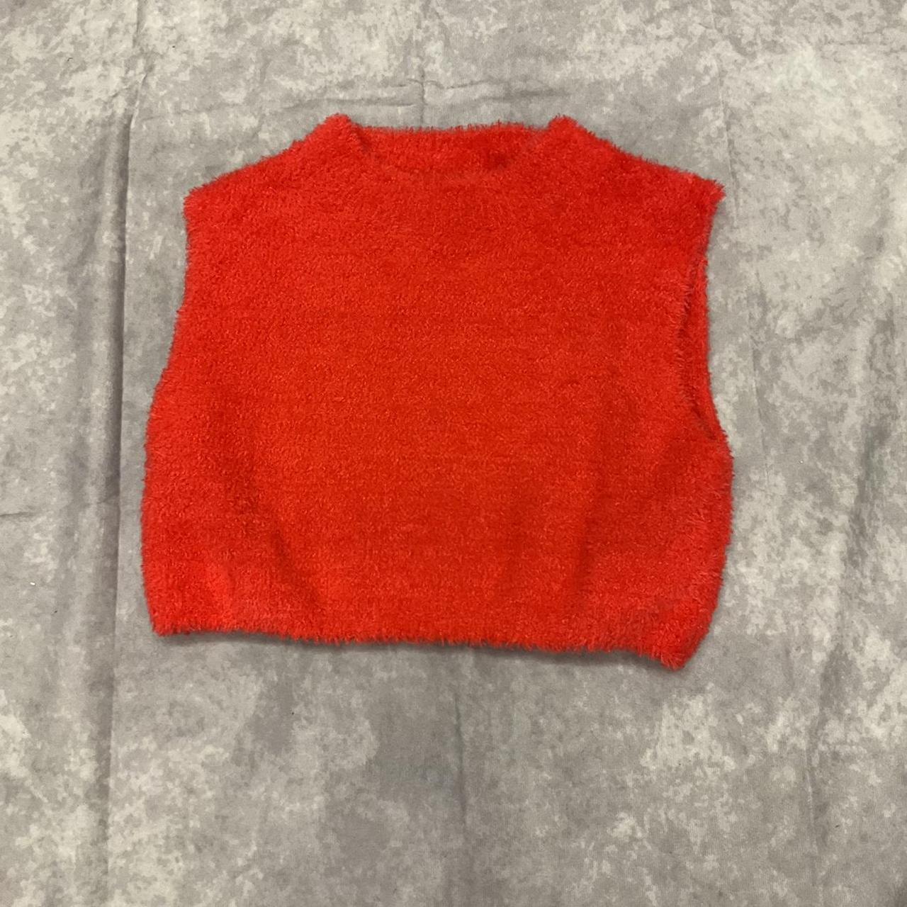 Fuzzy red sweater vest #vest #fuzzy #red - Depop