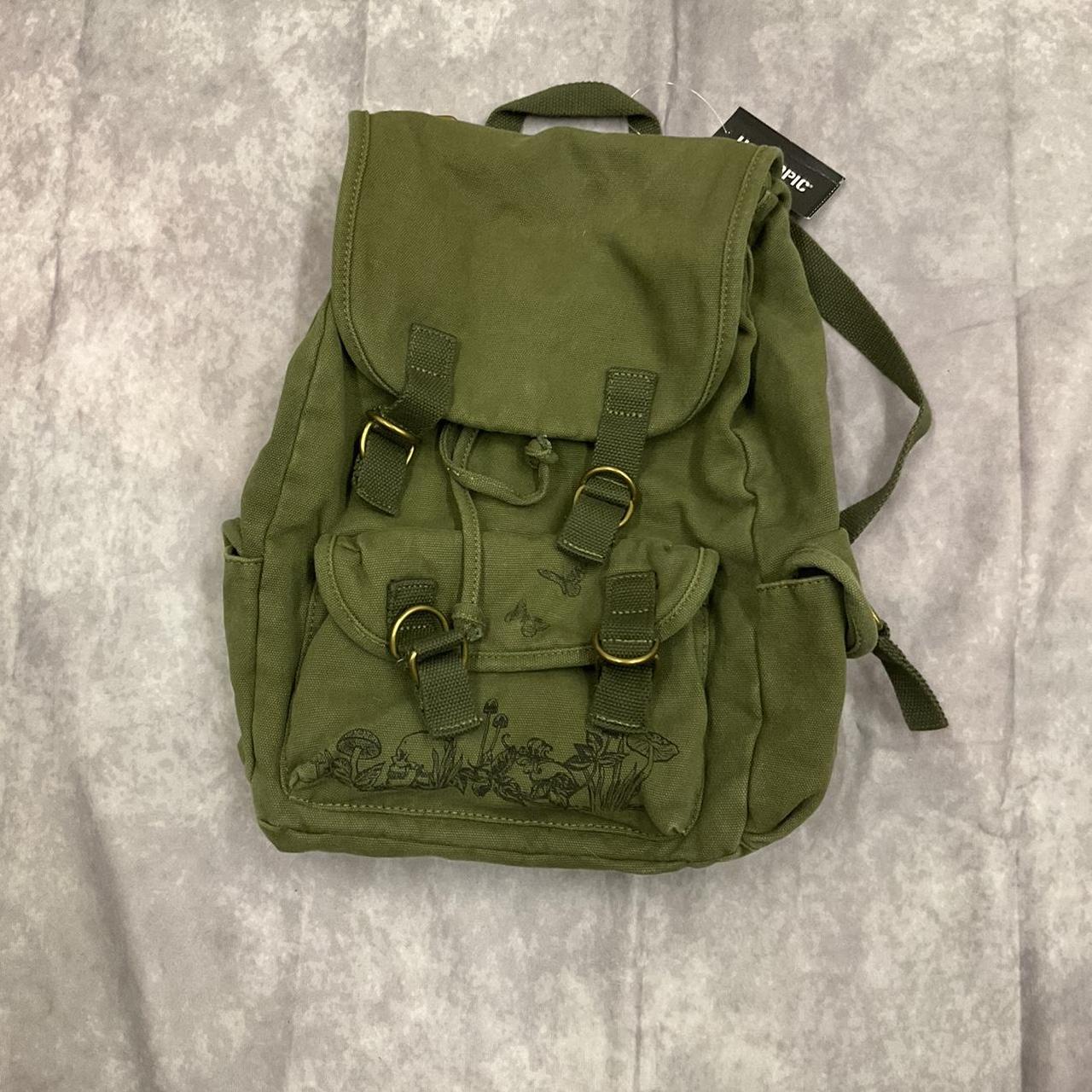 Olive skull and mushroom backpack from hot topic - Depop