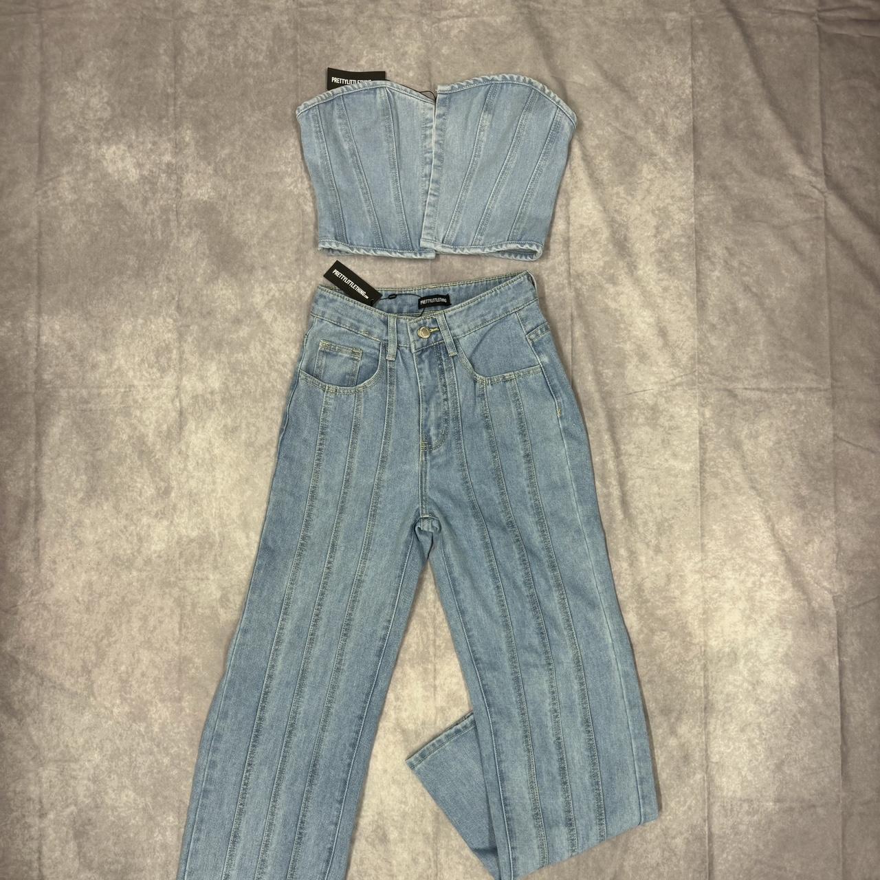 Blue and navy denim co-ord set from Pretty Little... - Depop