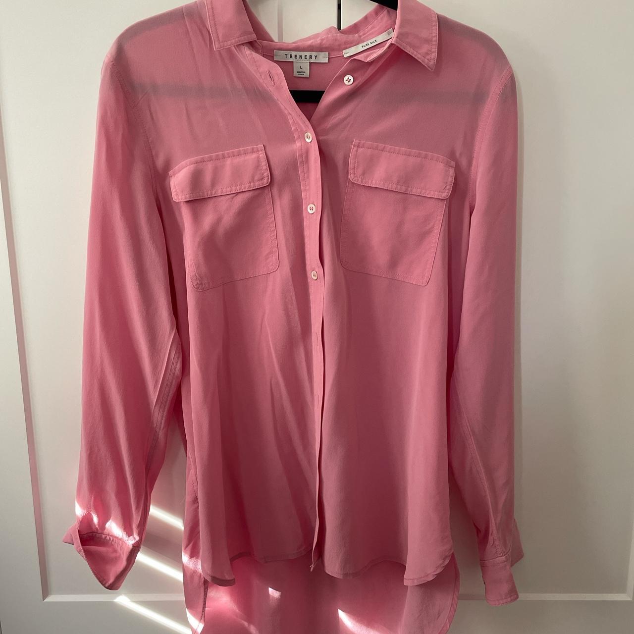 Trenery 100% silk pink shirt size L - Depop