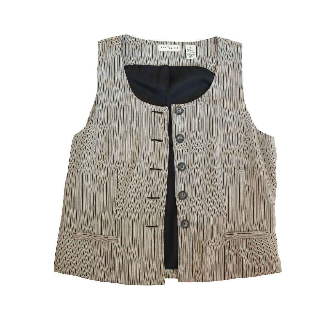 Grey and white stripped button-up vintage vest.... - Depop