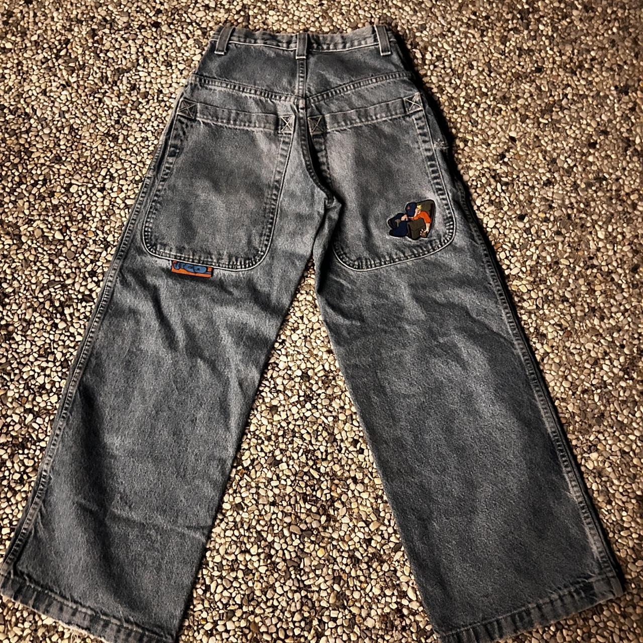 JNCO wide leg skater jeans with bold orange and blue... - Depop