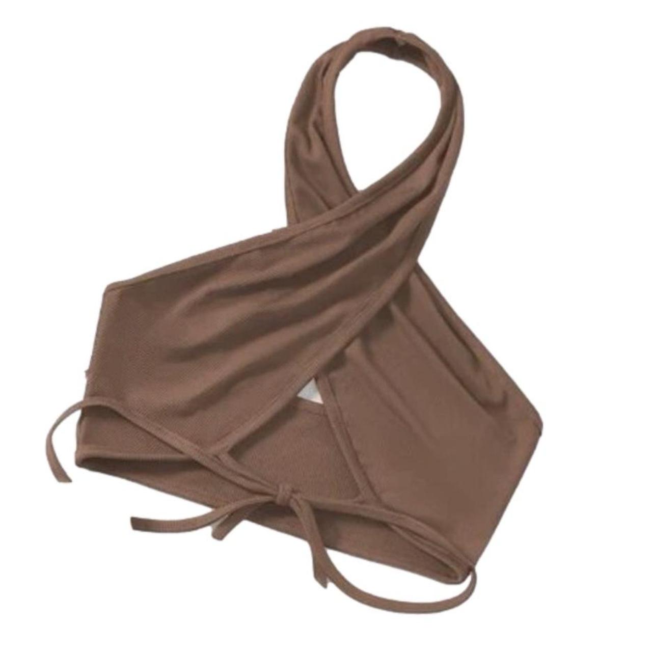 brown cropped crossover cute tie tank top - Depop