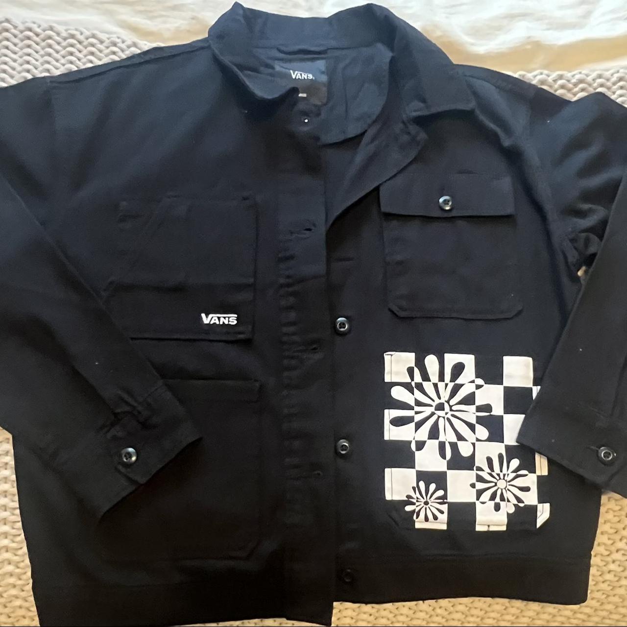 Black and white floral design vans Jacket - Depop