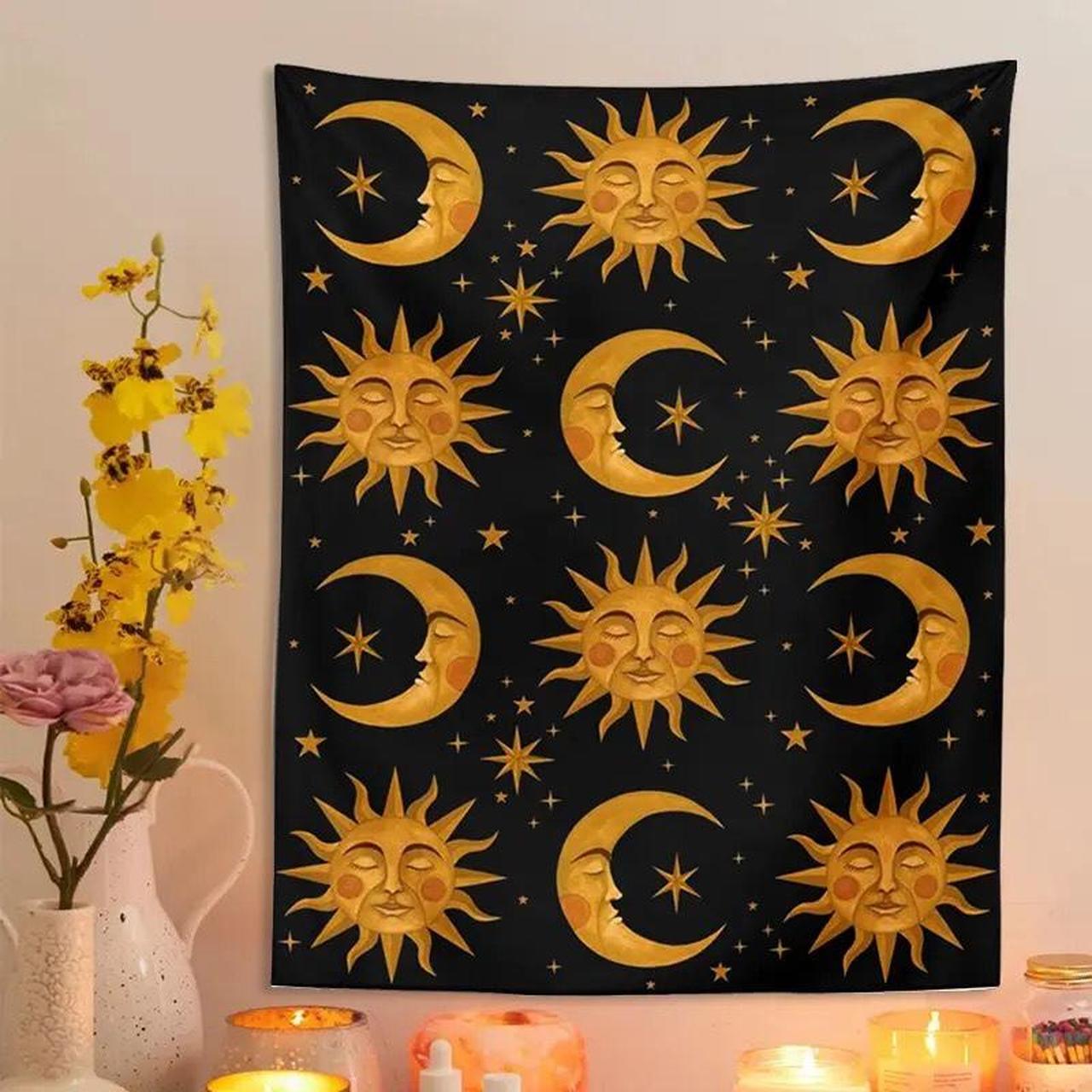 Celestial 90s style Star, Sun and Moon Tapestry,... - Depop