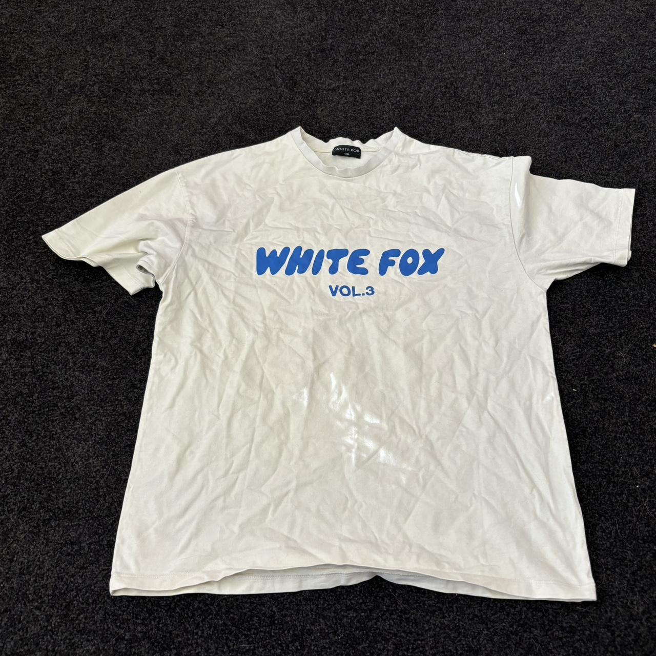 White Fox Volume 3 cream and blue oversized tee.... | Depop