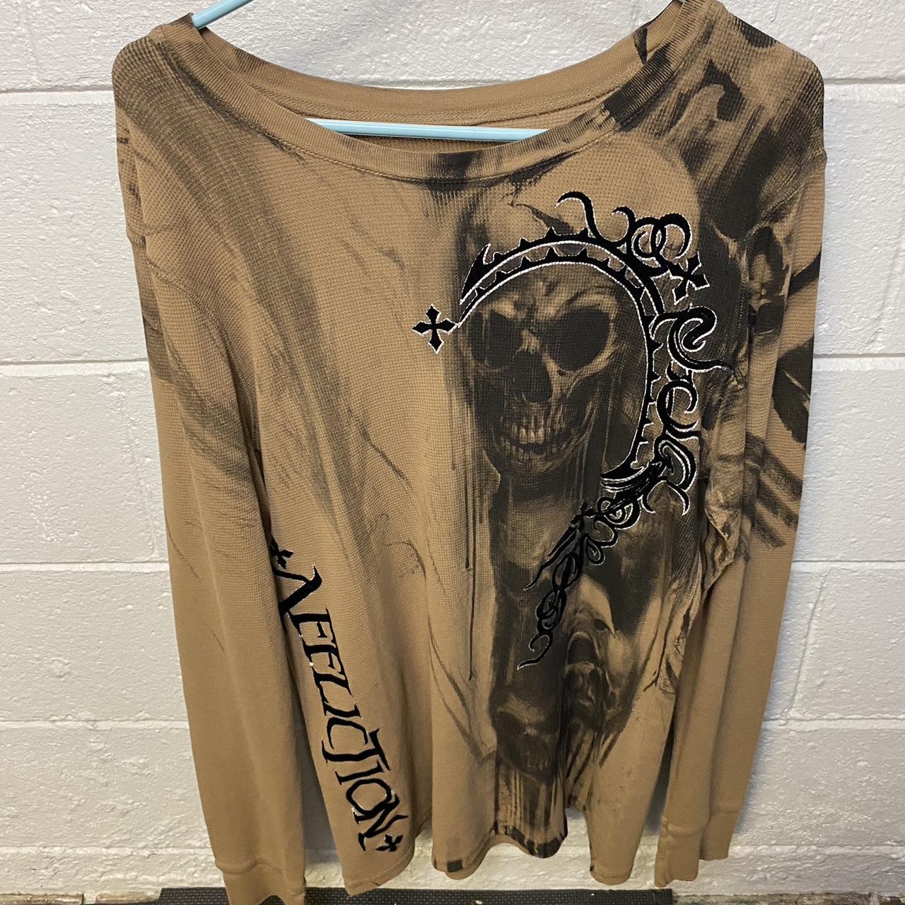 affliction longsleeve thermal size is large but fits... - Depop