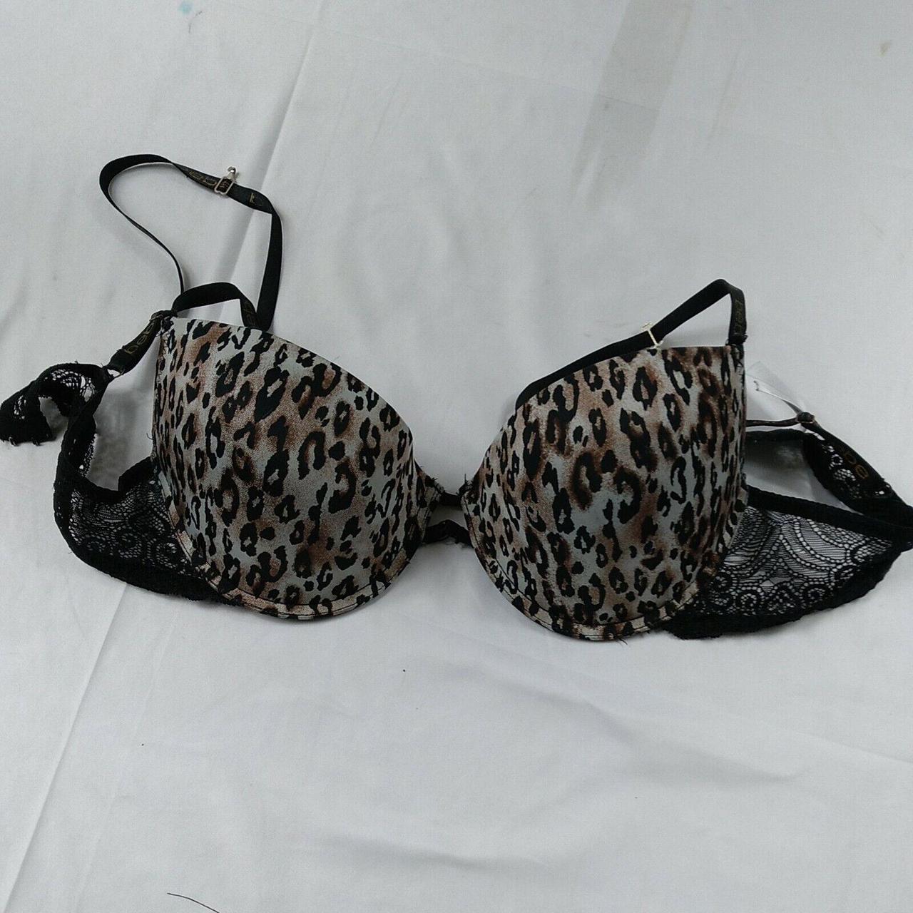 BEBE Sport Intimates Leopard Print Black Lace Bra... - Depop