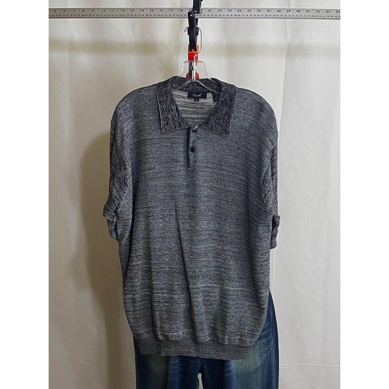 Genelli Silk Blend Gray Banded POLO SHIRT Large L... - Depop