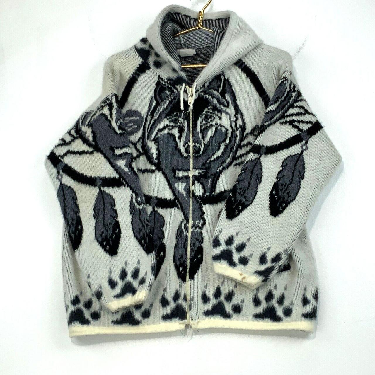 VINTAGE SPIRIT ARTS WOLF FEATHERS FULL ZIP WOOL KNIT... - Depop