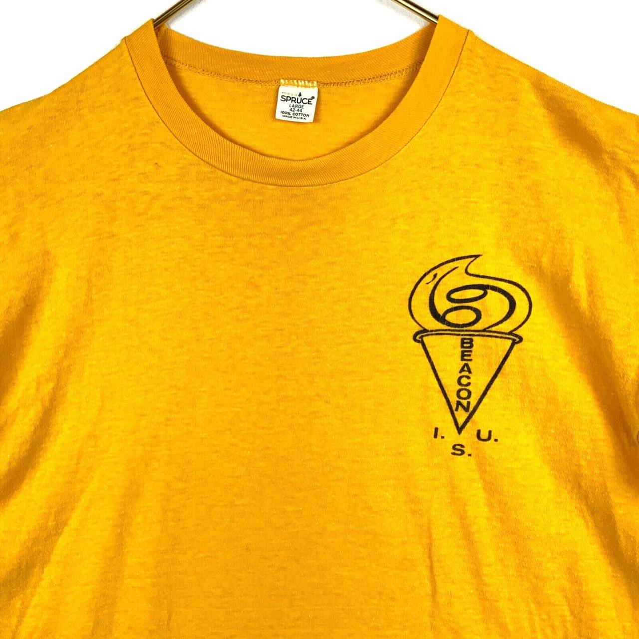 VINTAGE BEACON ISU MAYO SPRUCE T-SHIRT LARGE YELLOW... - Depop