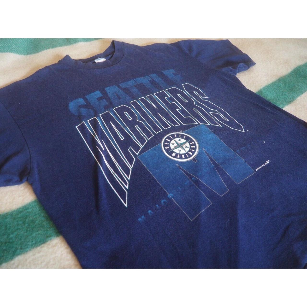 VTG 90S MLB SEATTLE MARINERS NAVY BLUE GRAPHIC TEE... - Depop