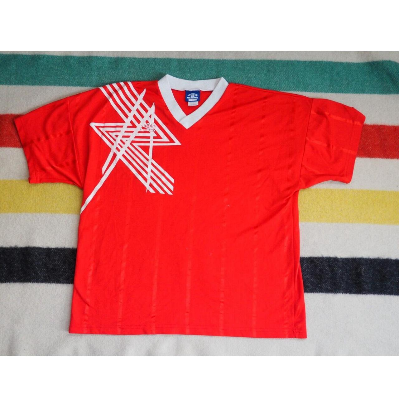 VTG 80S 90S UMBRO LOGO RETRO RED WHITE #13 STRIPED... - Depop