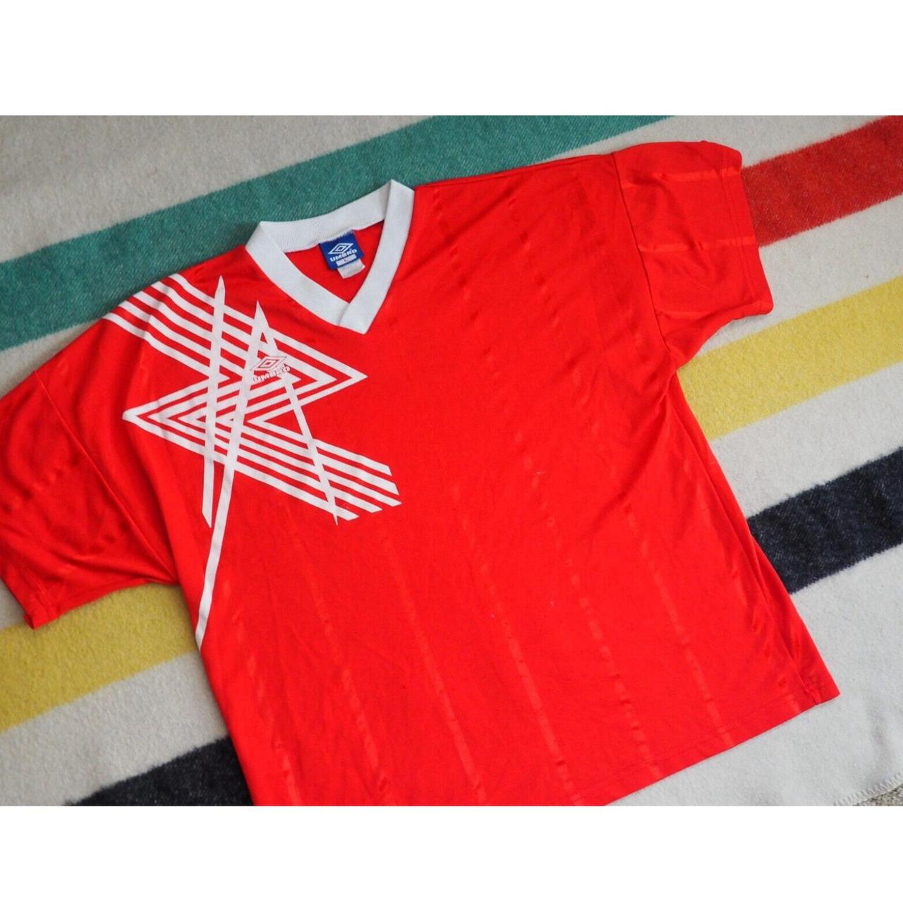 VTG 80S 90S UMBRO LOGO RETRO RED WHITE #13 STRIPED... - Depop