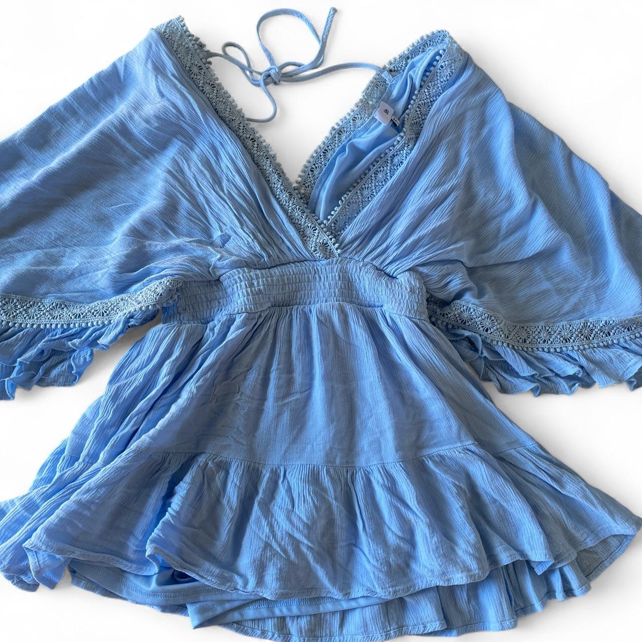 Boho light blue mini dress 🩵🌊☀️ no flaws | Depop