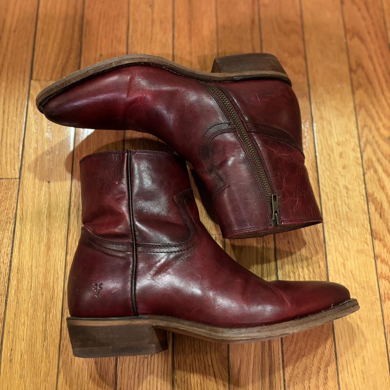 Frye red cowboy booties in great condition!... - Depop