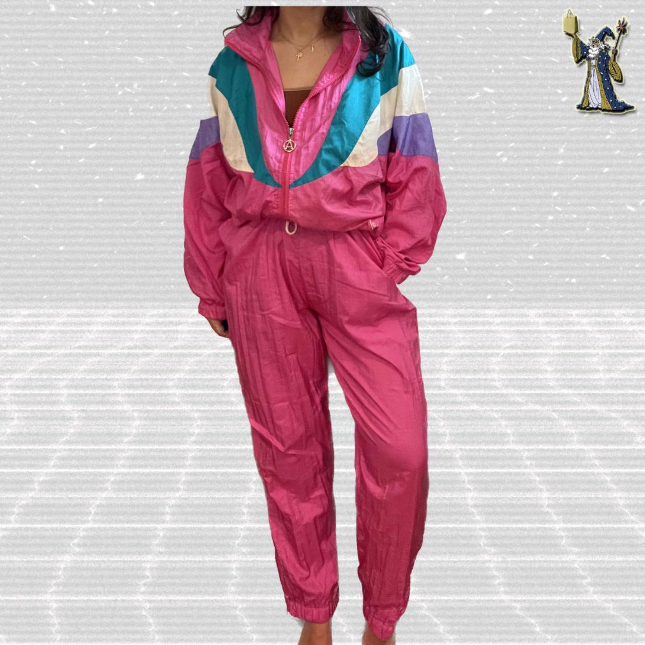 80's Vintage Adolfo Pink Parachute Tracksuit ... - Depop