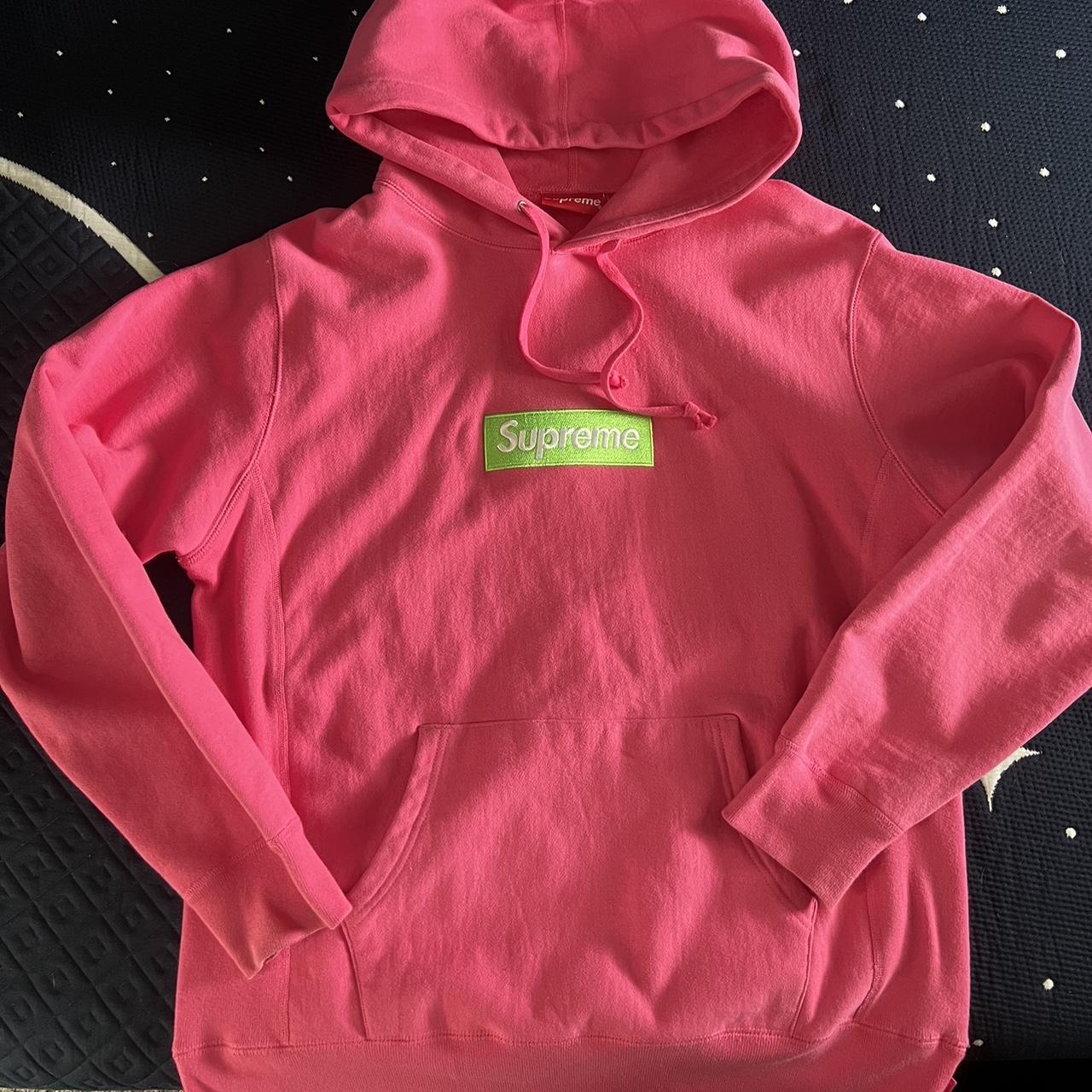 SUPREME magenta pink lime green box logo hoodie... - Depop