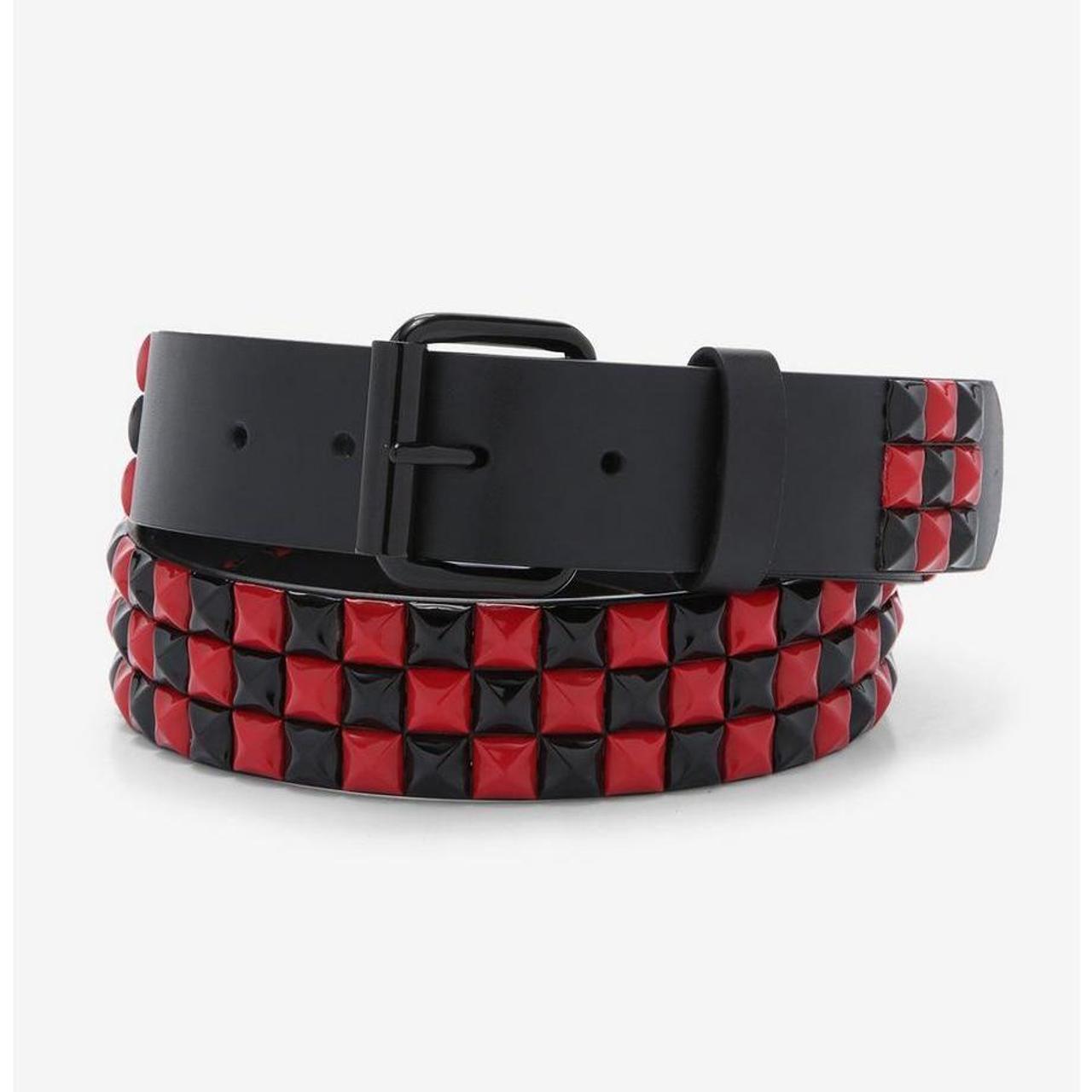 SIZE XL BLACK N RED STUDDED BELT #scene #studdedbelt... - Depop