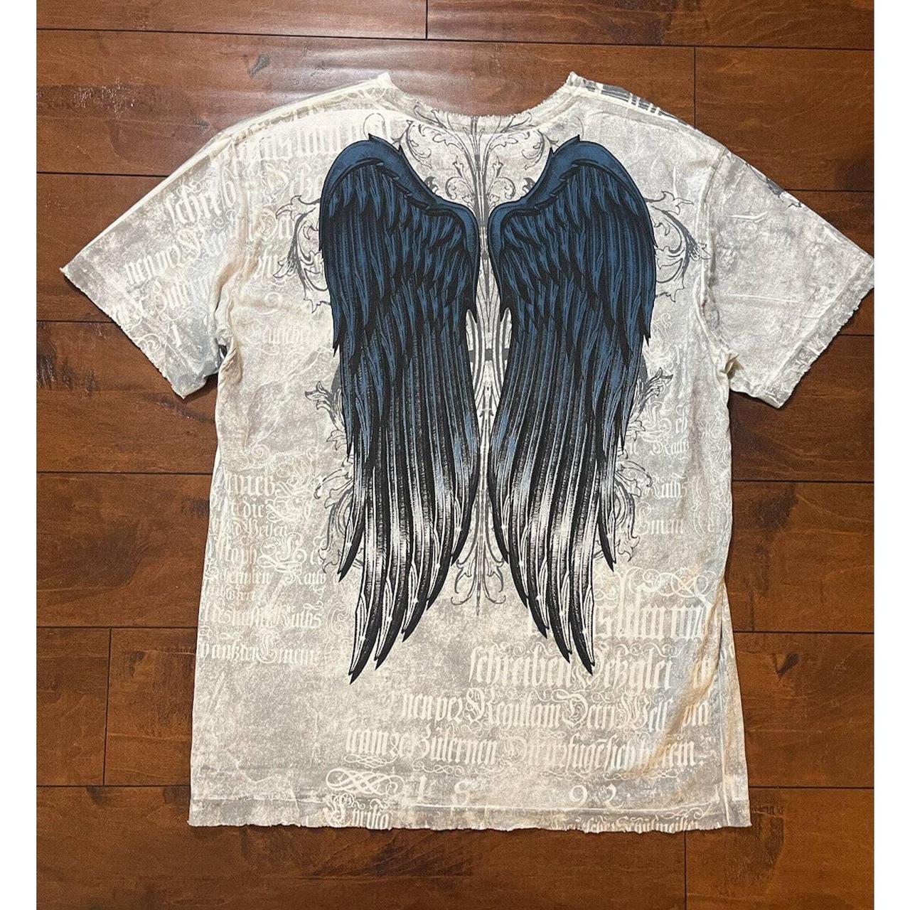 Y2k Cybergoth AFFLICTION Emo Punk SKULL CROSS WINGS... - Depop