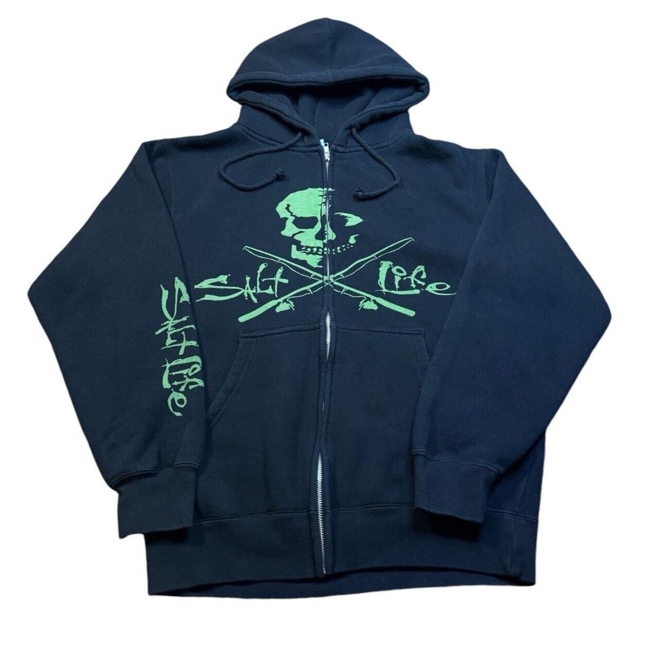 Y2K Grunge Emo Salt Life Punk Zip-Up Hoodie Size... - Depop