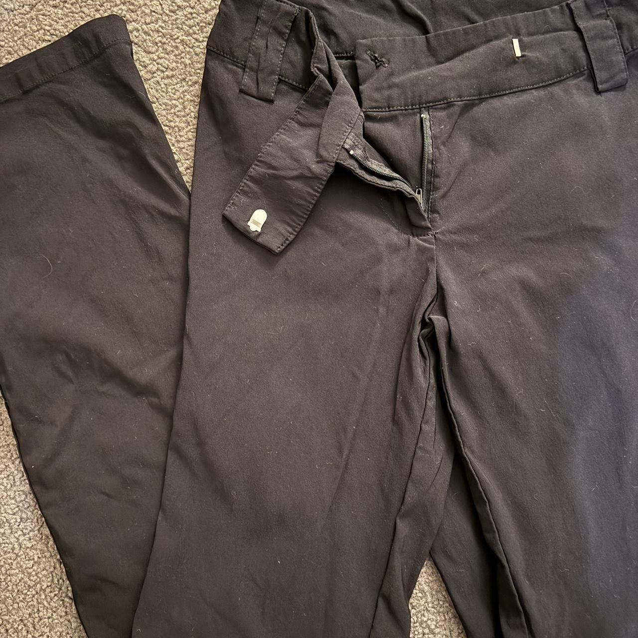 flare black low waisted pants, side buckle... - Depop