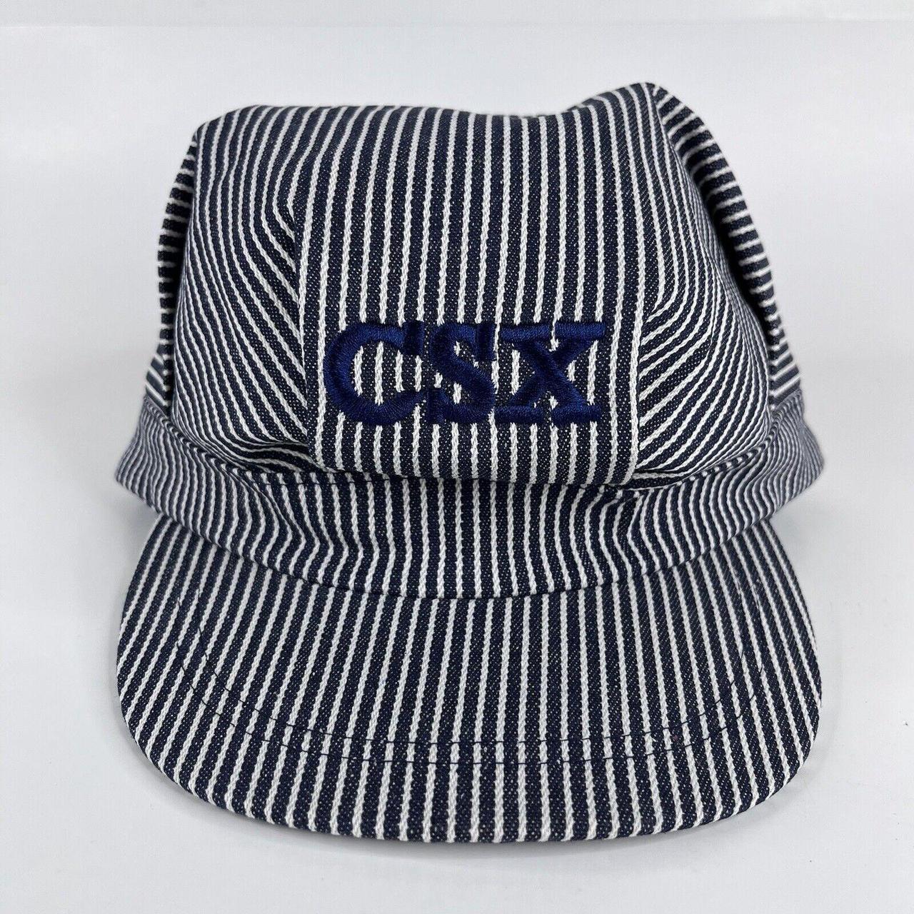 CSX Hat Cap Snapback Blue Stripes Railroad Engineer... - Depop