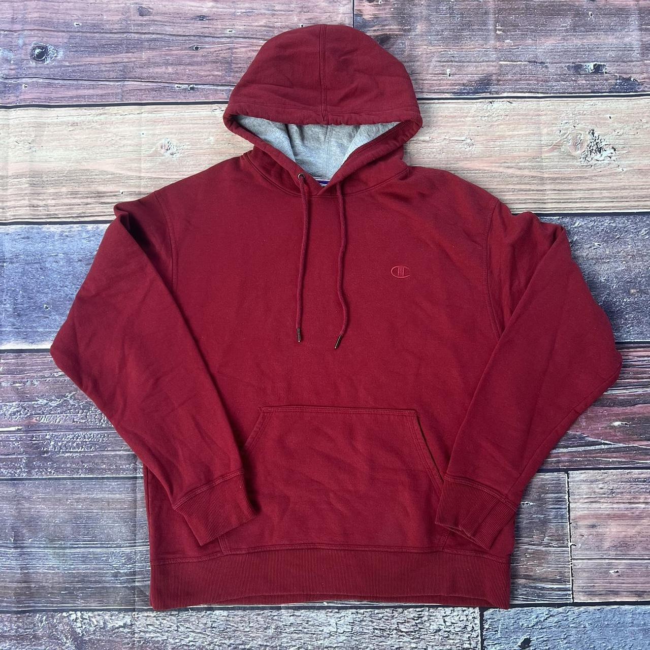 Y2K Dark Red Champion Blank Hoodie Size: Large... - Depop