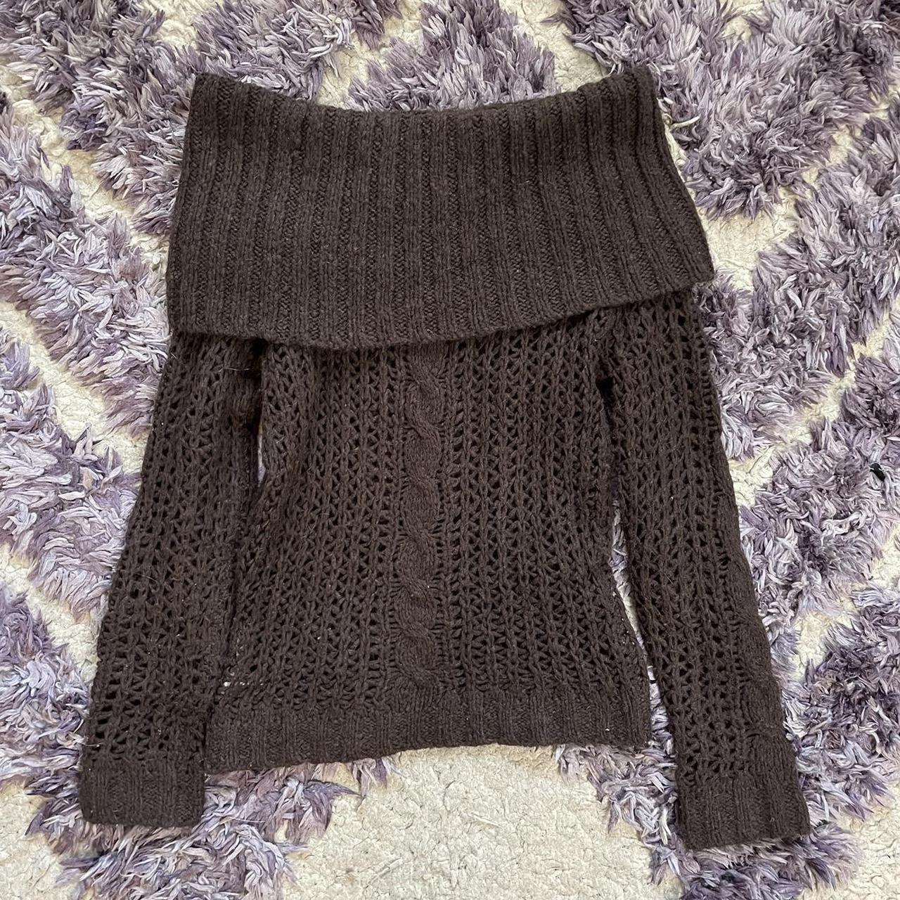 Adorable off the shoulder brown open knit... - Depop
