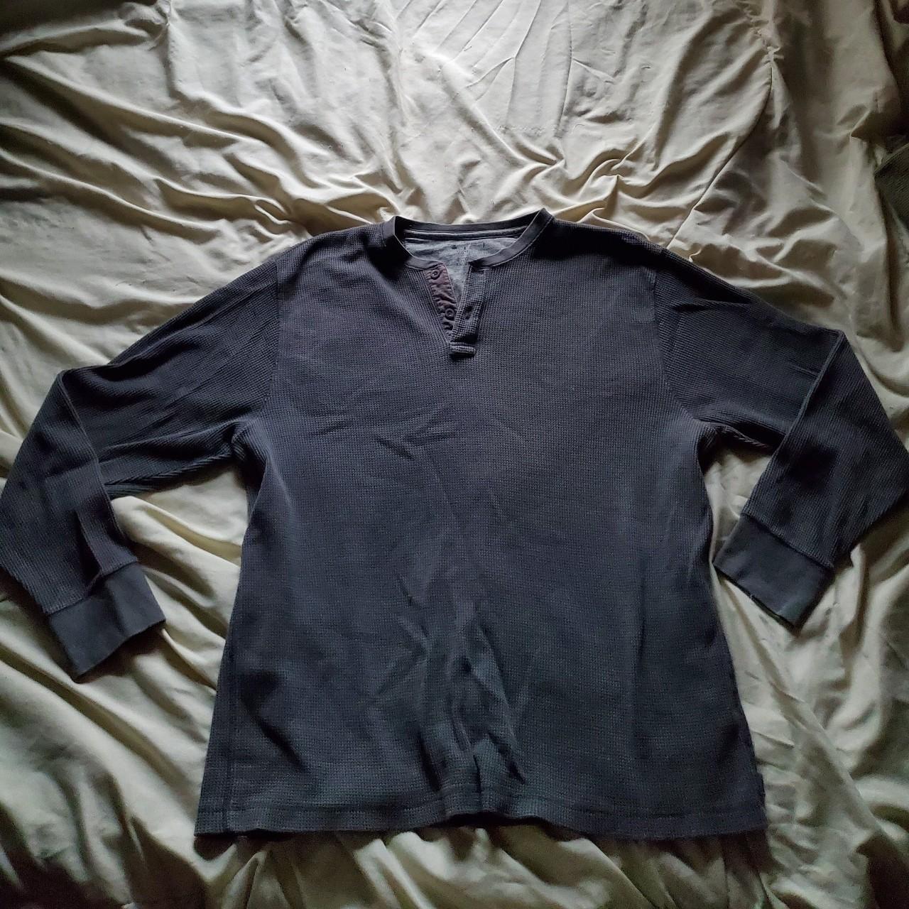 Dark grey thick waffle knit longsleeve thermal top - Depop