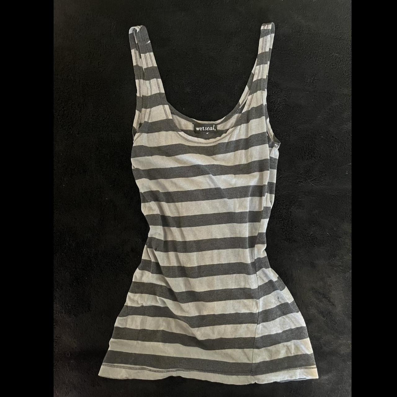 Black and light grey striped tank top #emo #goth... | Depop