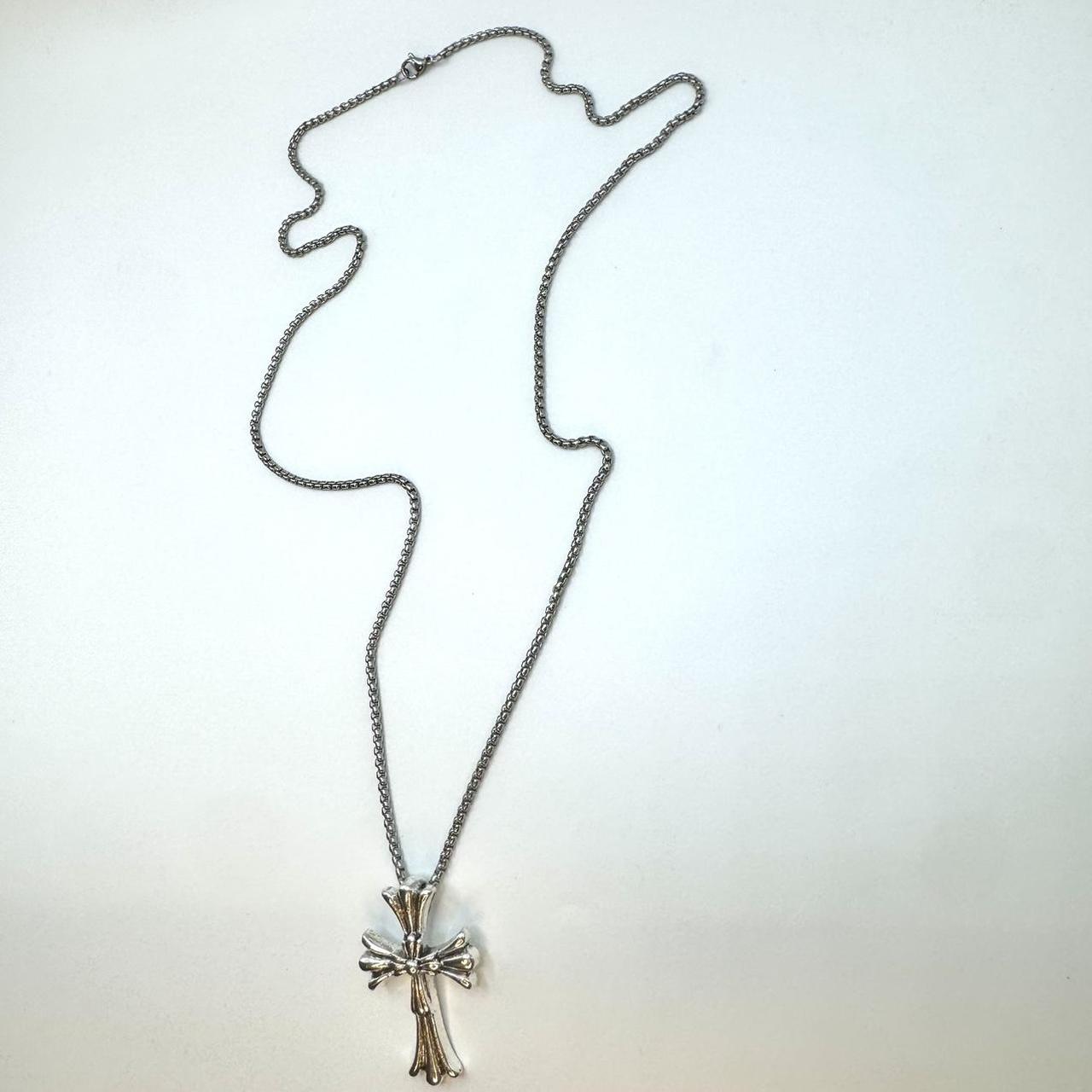 Silver cross chain necklace chain is 25 inches... | Depop
