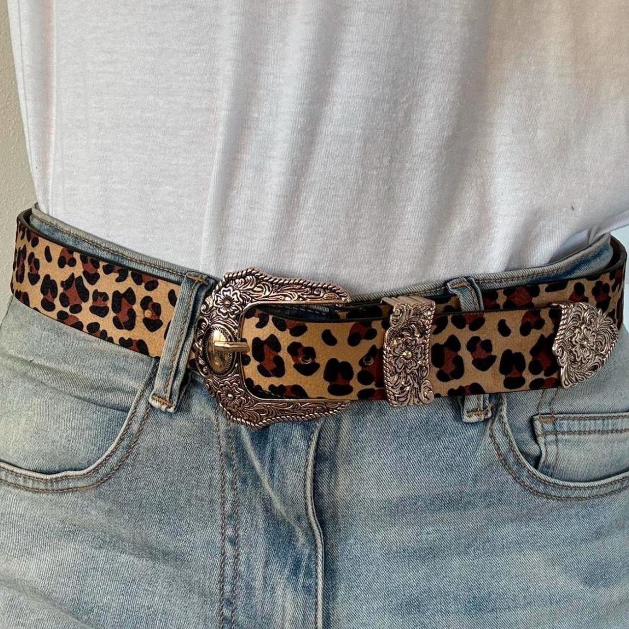 Cheetah / Leopard print belt with bronze buckle for... - Depop