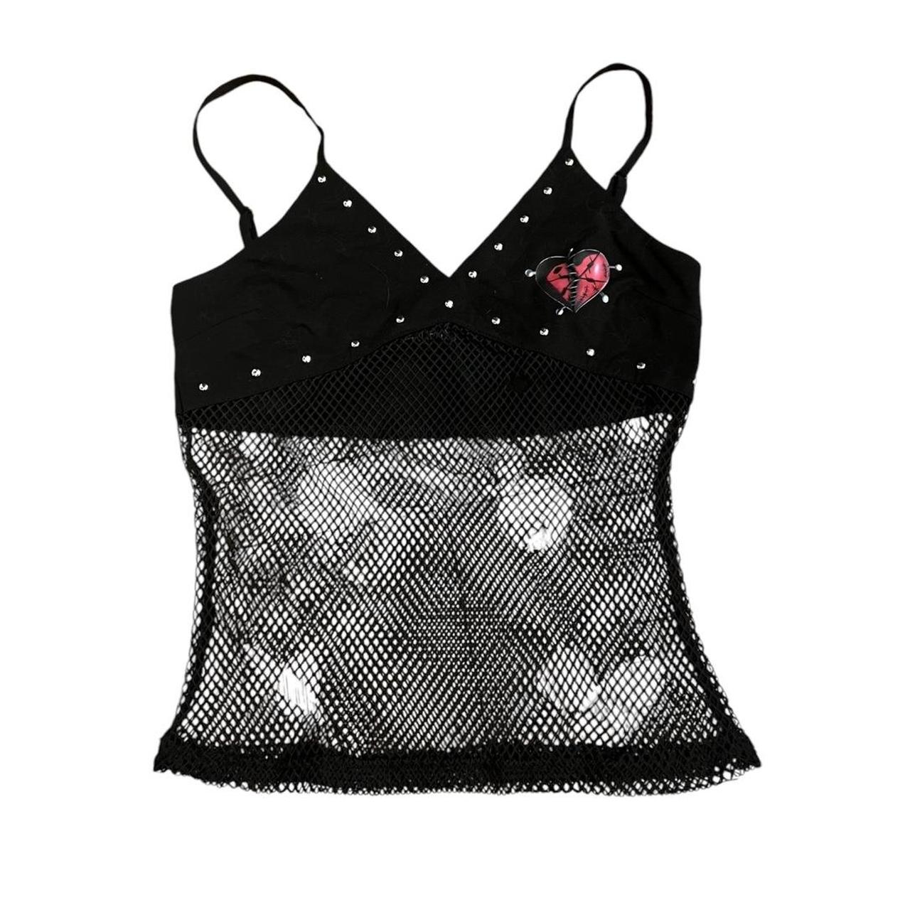 size M distressed fishnet panel cami top by Berthaux - Depop