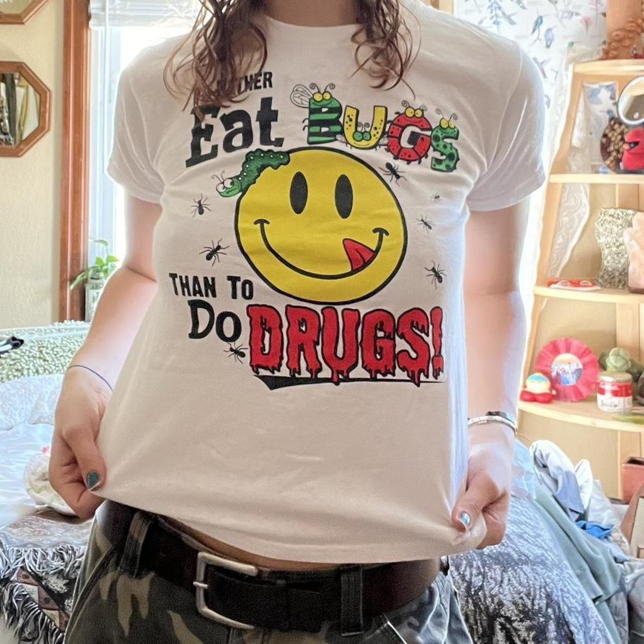 id rather eat bugs than do drugs baby tee size... - Depop