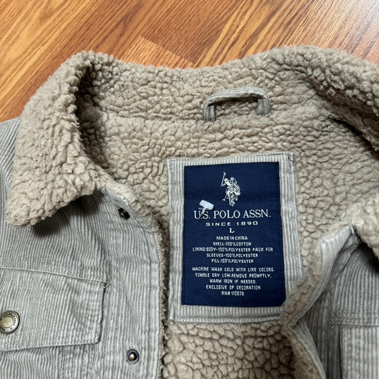 grey polo U.S sherpa lined jacket size L - Depop