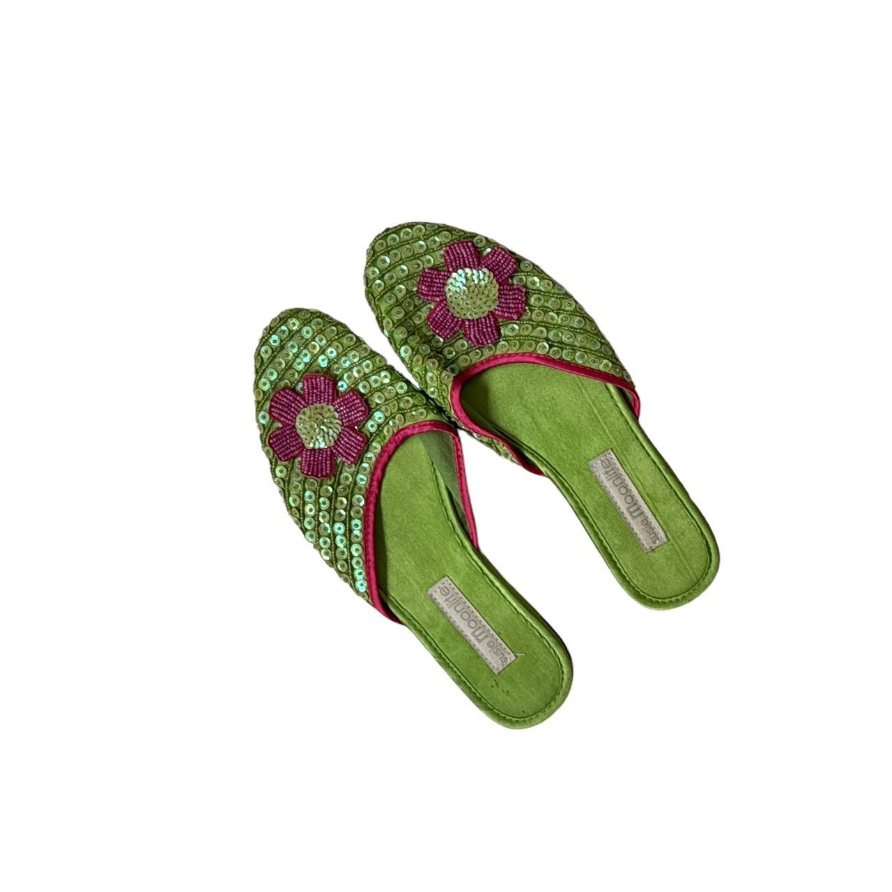 Green sequin floral mules - perfect for a stylish... - Depop