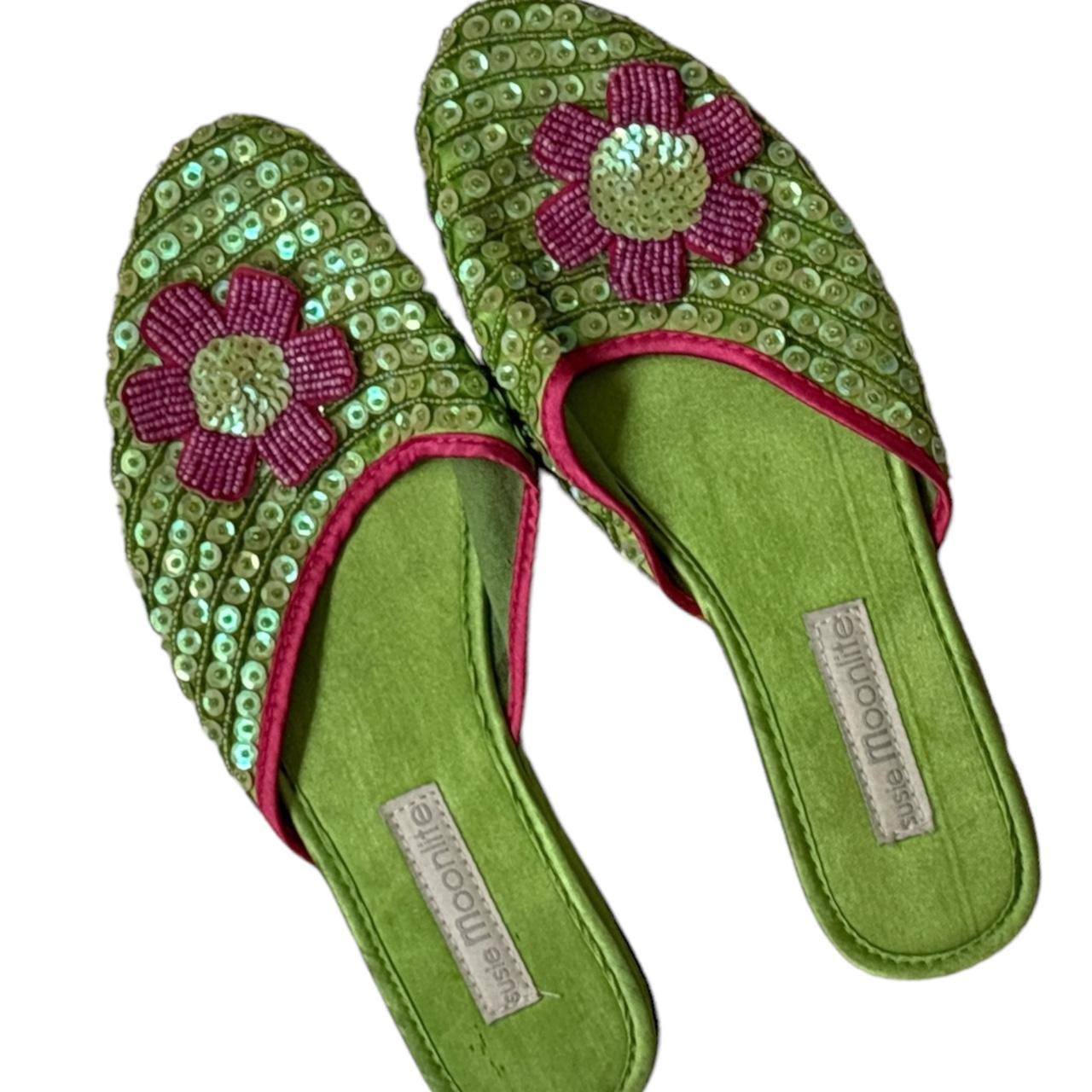 Green sequin floral mules - perfect for a stylish... - Depop