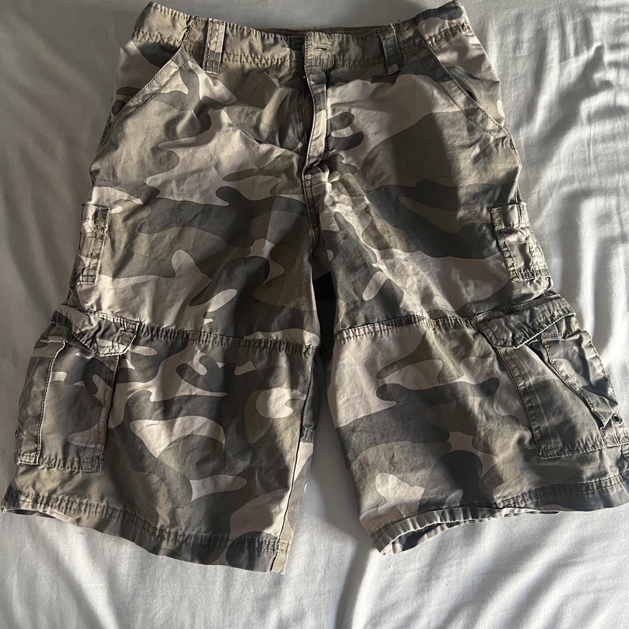 Camo Cargo Shorts Size 28-29 (Paint on both legs... - Depop