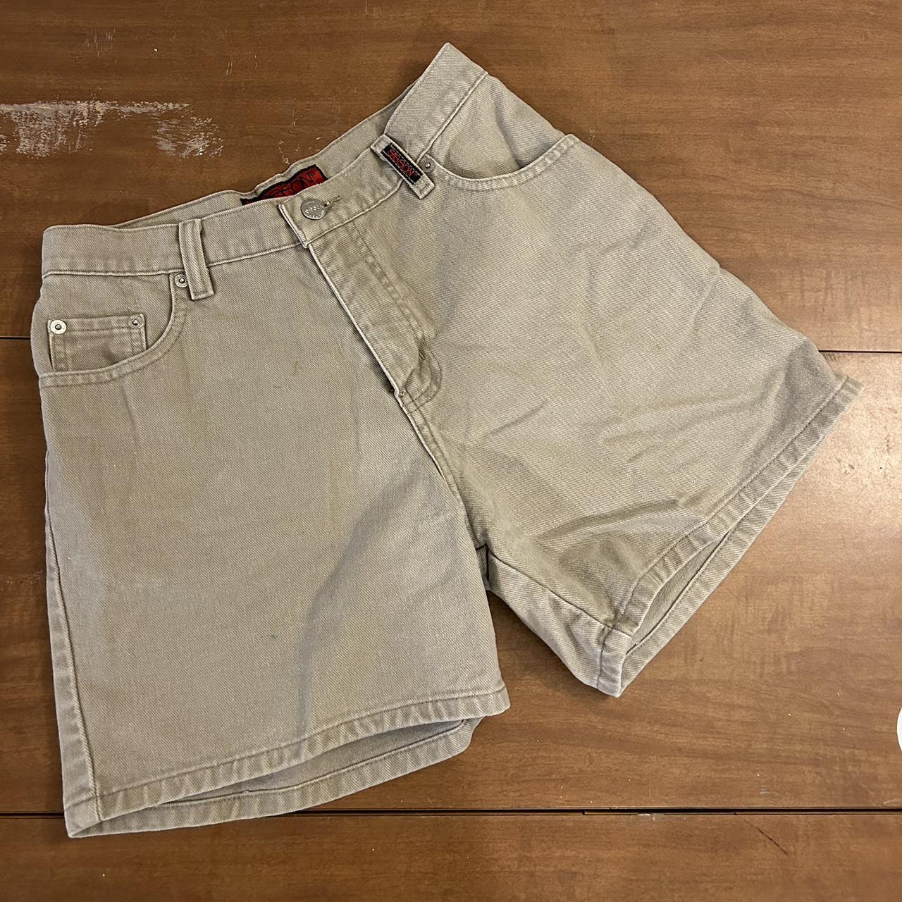 VTG camel light brown denim shorts, high waisted,... - Depop