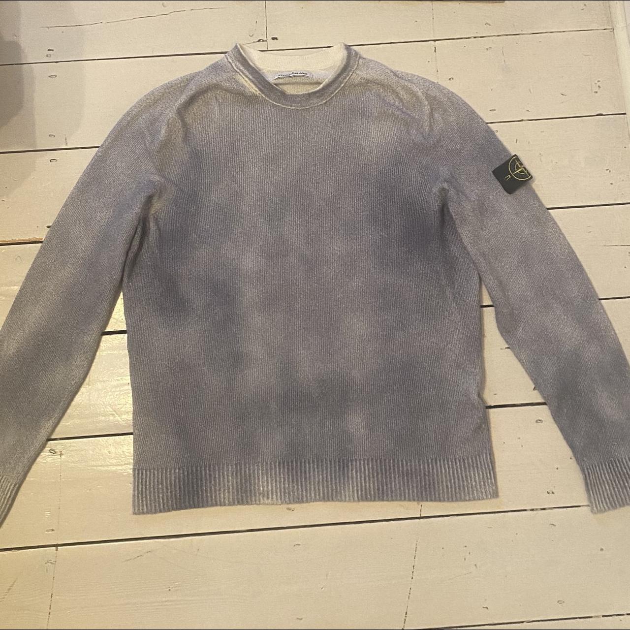 Stone Island baby blue knit jumper Blue-grey-white... - Depop