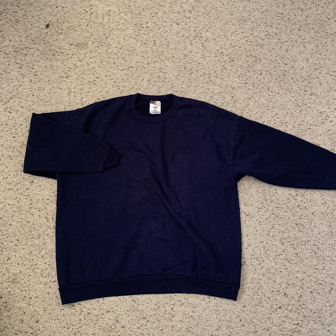vintage y2k streetwear navy blue crewneck jerzees... - Depop
