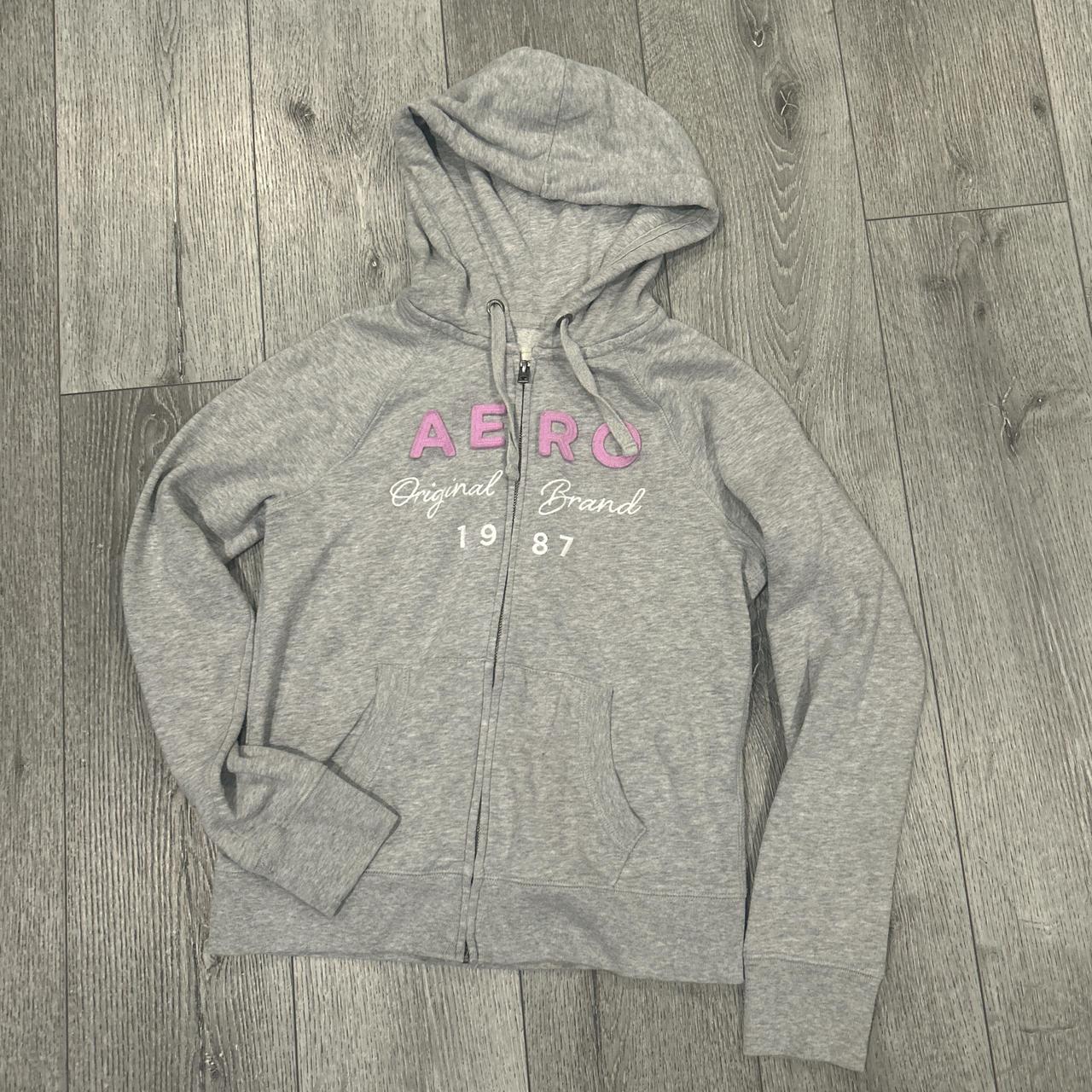 grey aeropostale zip up hoodie in great... - Depop